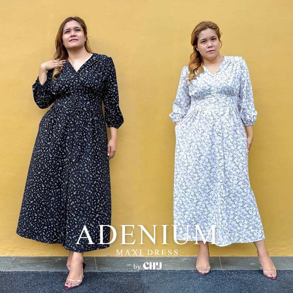 Jual CHU || Adenium Flora Maxi Dress Plus Size || L-XXXL || Gaun Motif ...