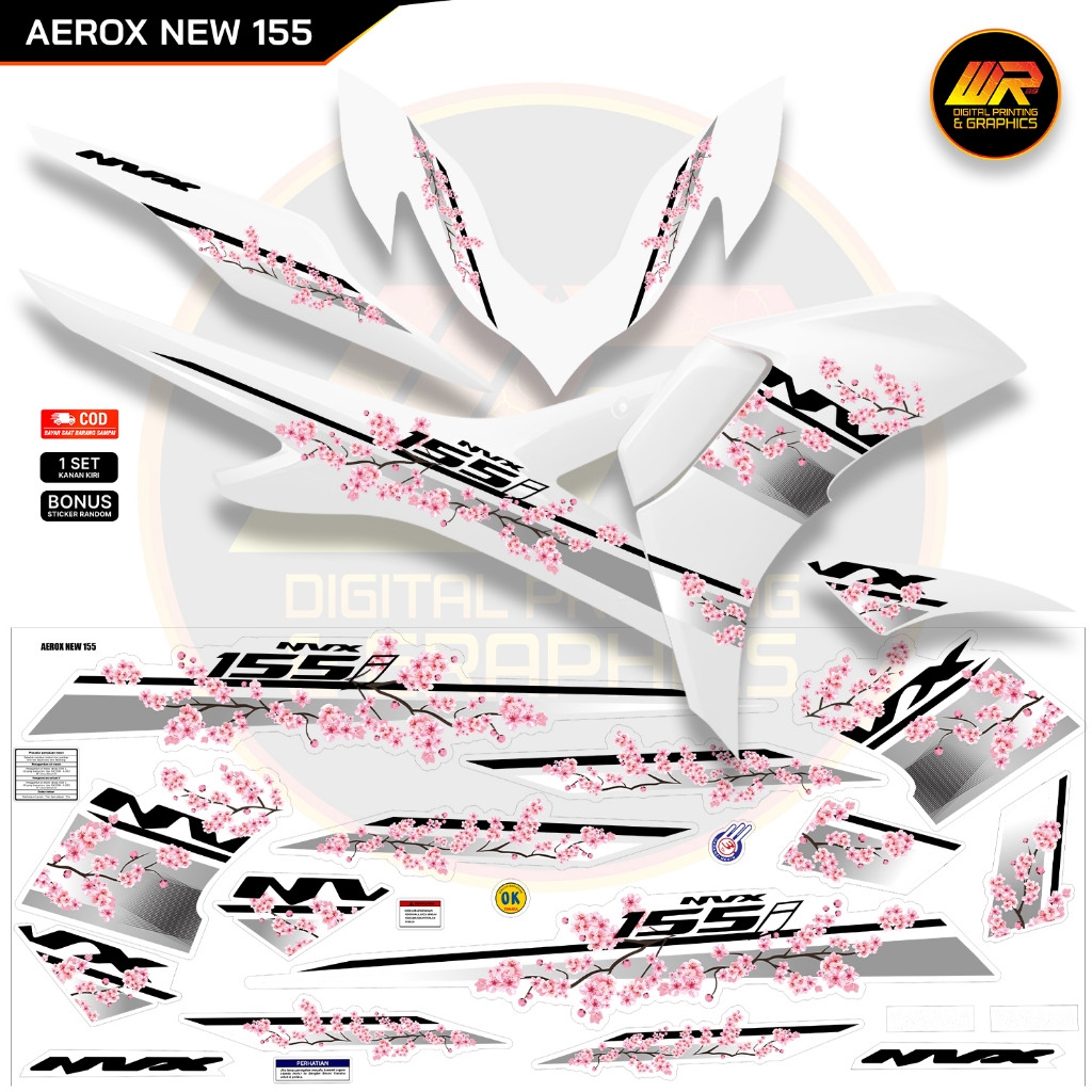 Jual Striping Aerox New Design Terbaru Motif Bunga Sakura Bahan Bening ...