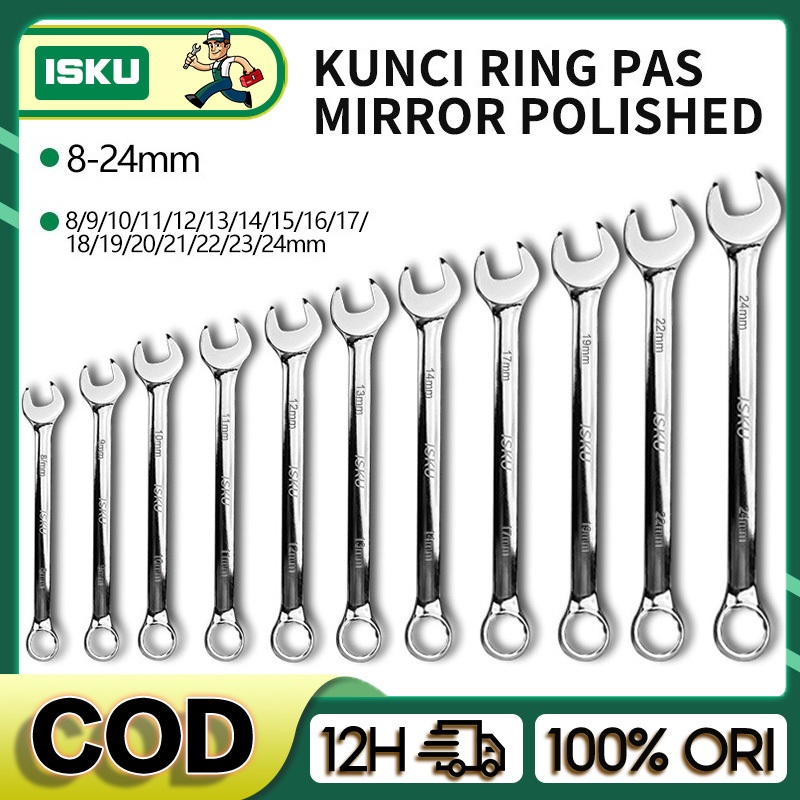Jual ISKU Kunci Ring Pas Set 8-24mm Combination Spanner Wrench Bahan Cr-v Kombinasi Ring dan ...