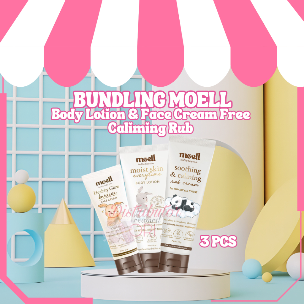 Jual BUNDLING MOELL BODY LOTION & FACE CREAM FREE CALMING RUB { ISI 3 ...