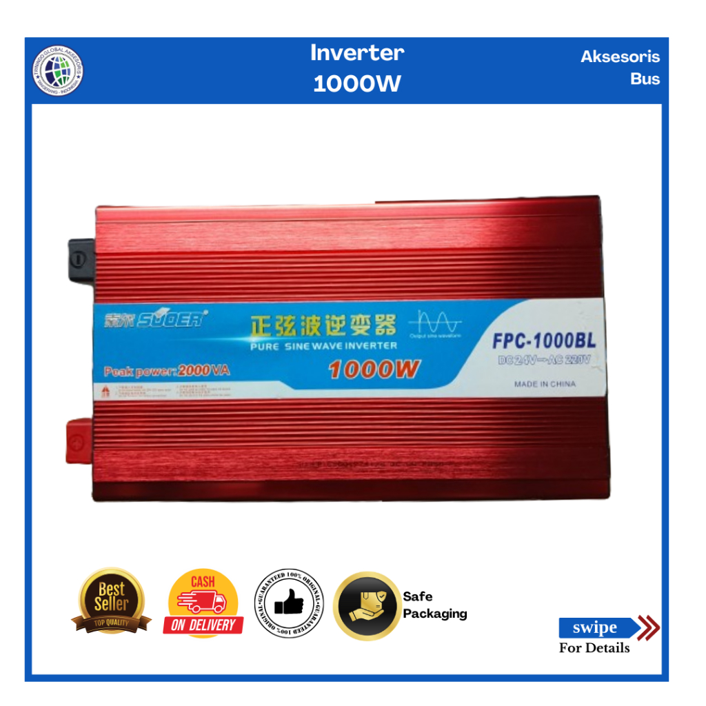 Jual INVERTER 24V 1000 WATT/SUOER DC 24v-AC 220V PEAK POWER 2000VA/SUOER FPC-1000BL PURE SINE ...