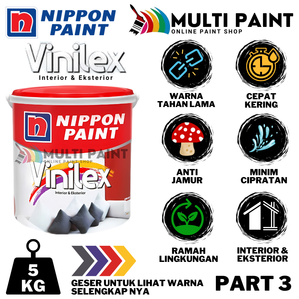 Jual [PART 3] VINILEX 5 KG NIPPON PAINT CAT TEMBOK INTERIOR & EKSTERIOR CAT DINDING VINILEX PRO ...