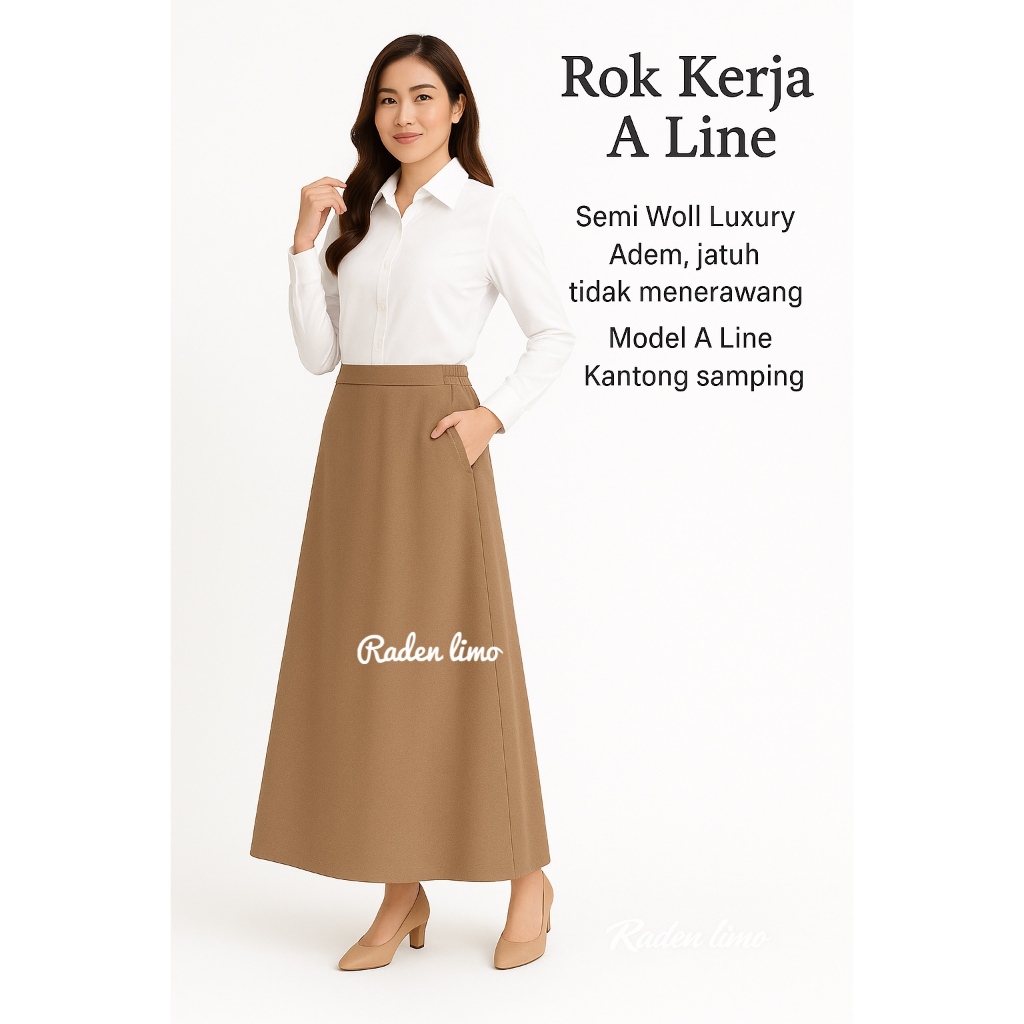 Jual Rok Kerja Wanita A Line Panjang Polos Formal Kantor M-XXL Bahan ...