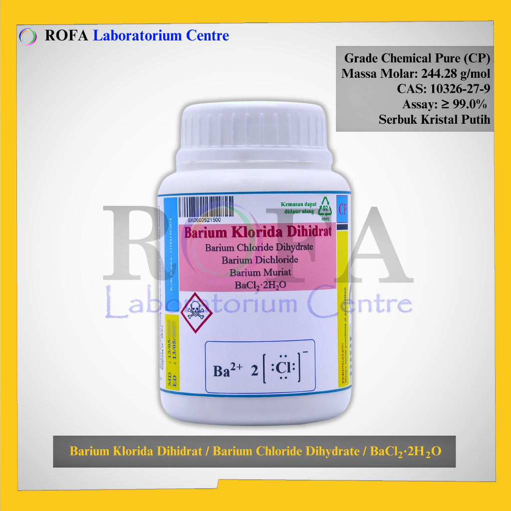 Jual Barium Klorida Dihidrat / Barium Chloride / BaCl2.2H2O CP 500 Gram ...