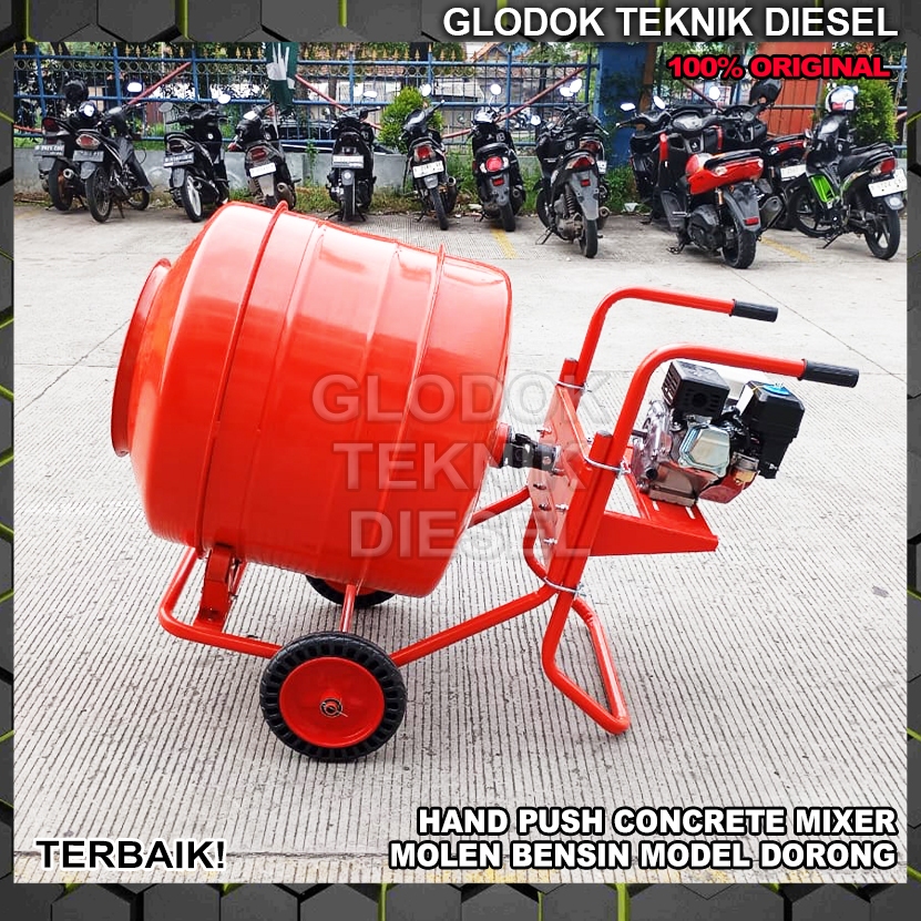 Jual Mesin Molen Dorong 200 LITER + Penggerak Bensin Alat Aduk Semen Beton Concrete Mixer 200 L ...