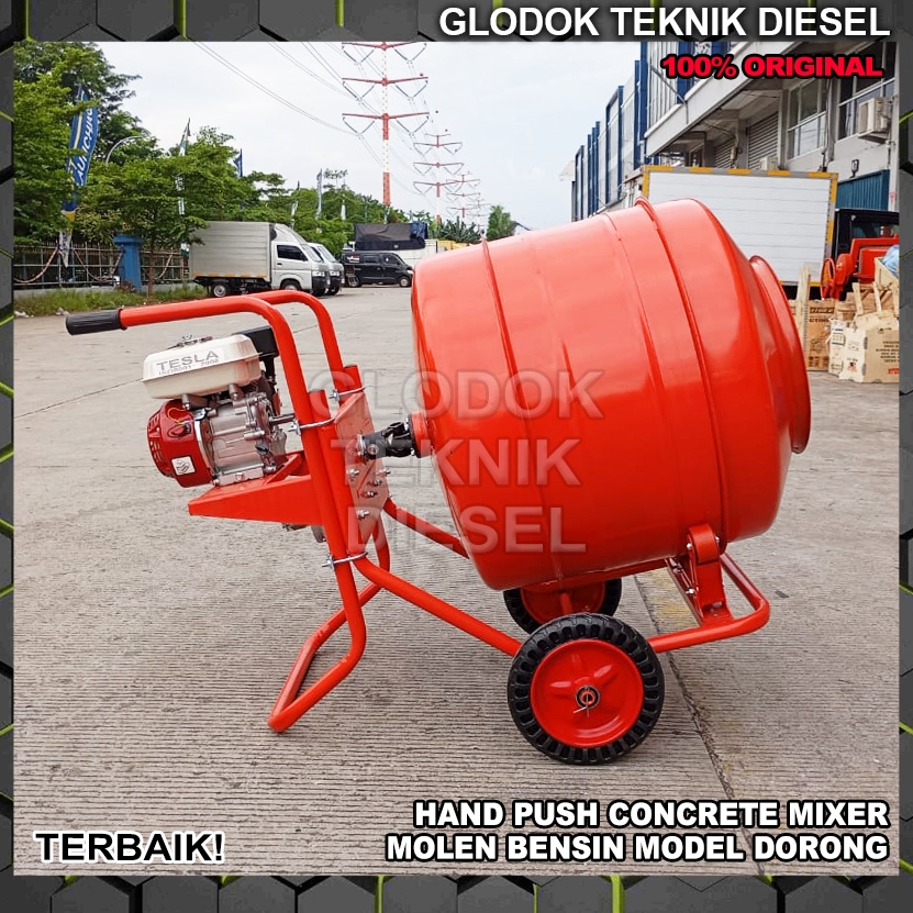 Jual Mesin Molen Dorong 240 LITER + Penggerak Bensin Alat Aduk Semen Beton Concrete Mixer 240 L ...