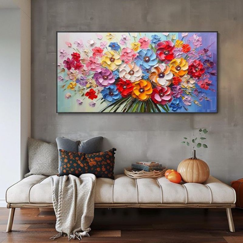 Jual Lukisan Bunga Mawar Aesthetic Teksture Modern Dinding Tebal ...