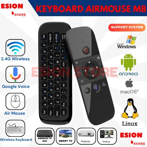 Jual Air Mouse Keyboard M8 Voice Wireless Rechargeable Mini Keyboard ...