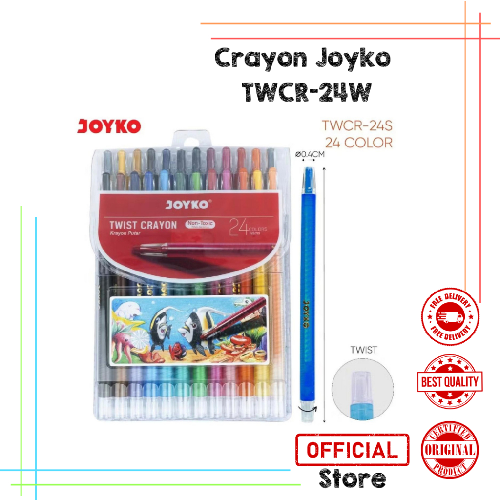 Jual Crayon Putar Joyko 24 Warna Panjang / Crayon Putar Panjang ...
