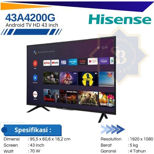 Jual HISENSE - 43" Class A4 Series LED 1080p Smart Android TV 43A4200G ...