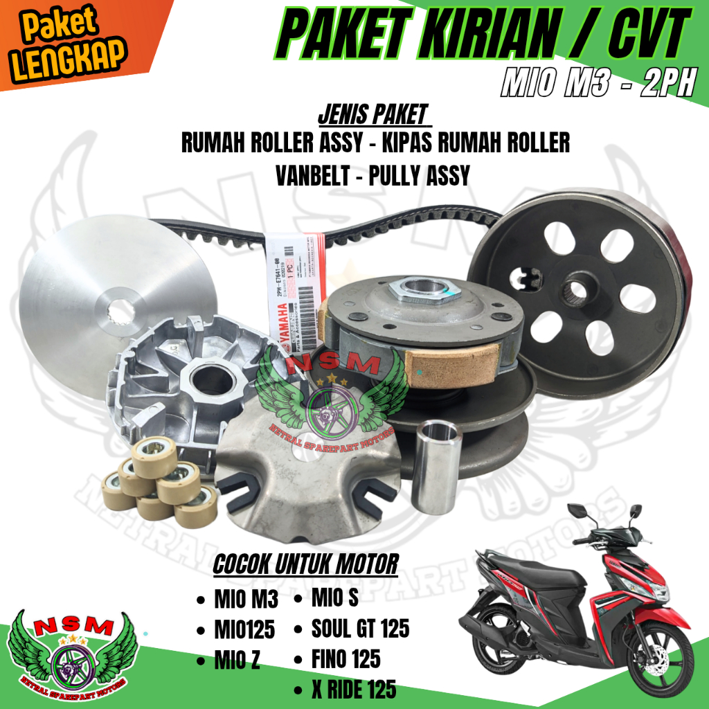 Jual PAKET KIRI CVT LENGKAP 4ITEM MIO M3 PULLY ASSY + KIPAS + RUMAH ROLLER ASSY + VANBELT MIO M3 ...