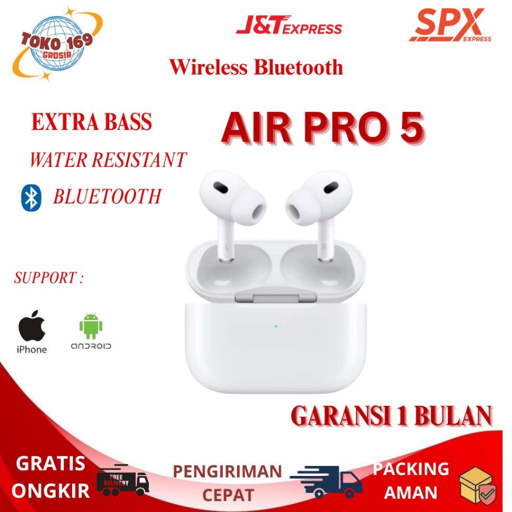 Jual TWS AIR PRO 5 Headset Bluetooth Bass 9D HiFi Stereo Sound Earphone ...