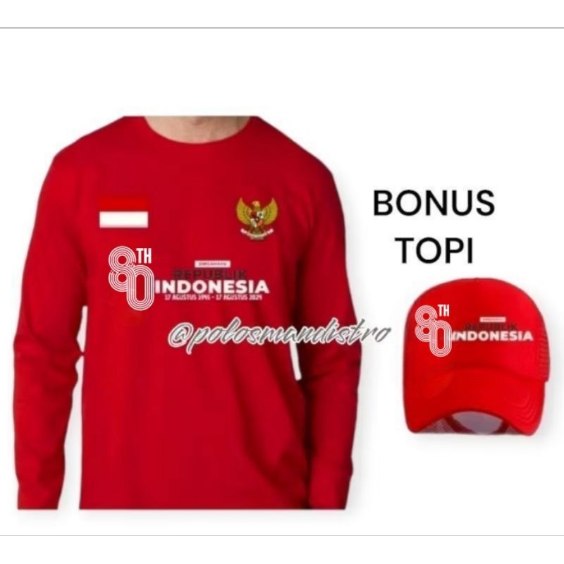 Jual KAOS DISTRO HUT RI KE 80TH LENGAN PANJANG BONUS TOPI HUT RI KE ...