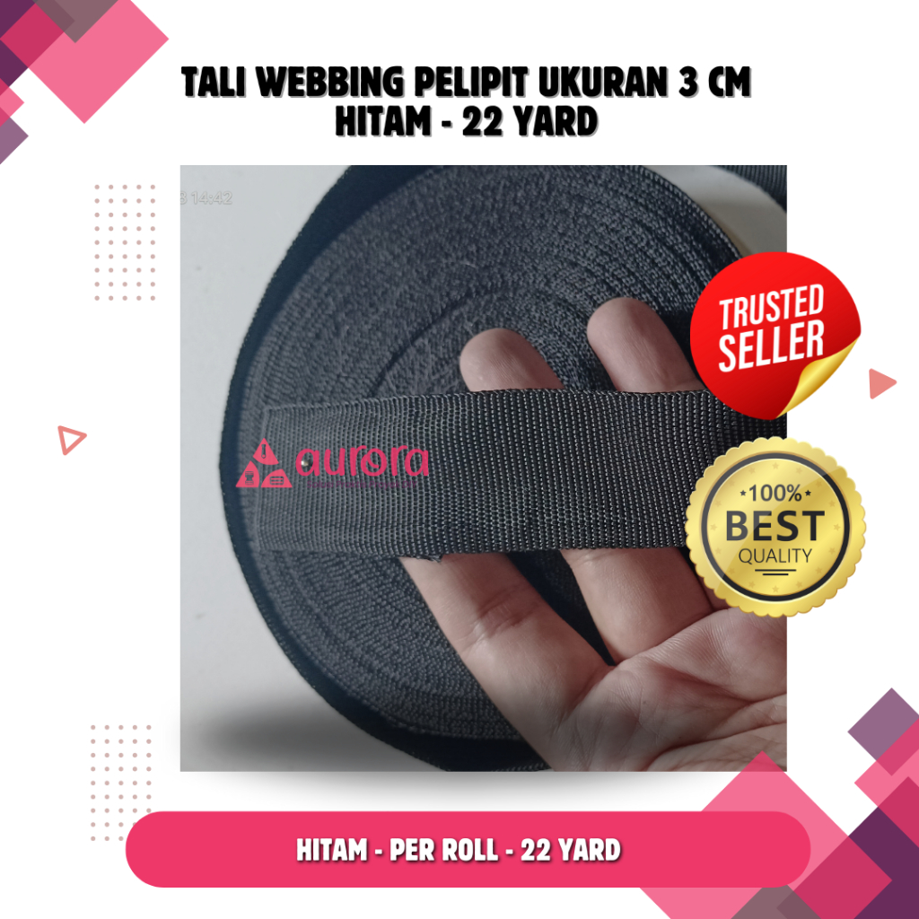 Jual (PER ROLL) TALI BISBAN PELIPIT / WEBBING TIPIS UKURAN 3 CM - HITAM ...