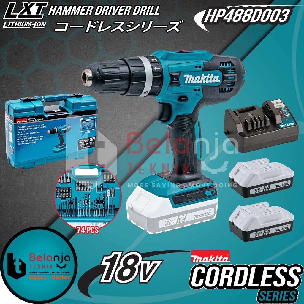 Jual Makita Cordless Hammer Driver Drill HP488D003 Bor Baterai 18V HP ...