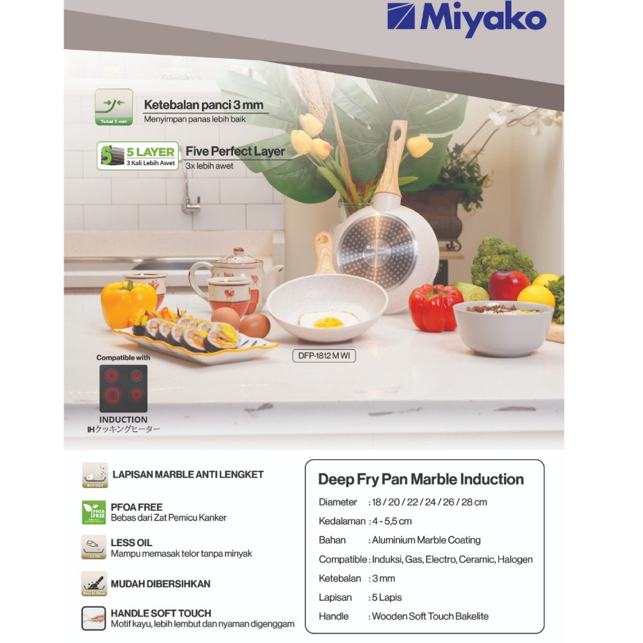 Jual Miyako Panci Penggorengan Deep Fry Pan White Marble Induksi 18-28 cm series | Shopee Indonesia