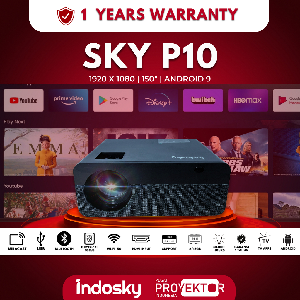 Jual PPI - Indosky P10 Pro Android Projector 10000 Lumens Support 4K ...