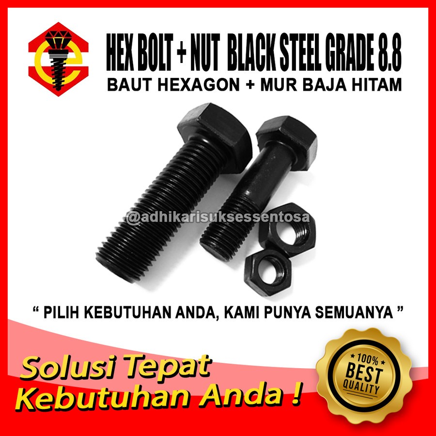 Jual Grade 8.8 / Mur Baut Baja M16x70 / Hex Bolt + Nut Pitch 2,0 Kunci 24 | Shopee Indonesia
