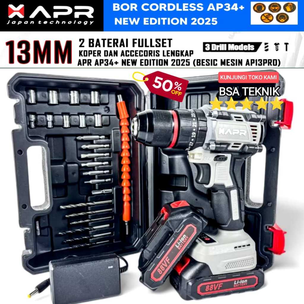 Jual APR Bor drill Brushless type AP34+ 13mm Keyless auto lock 2 ...