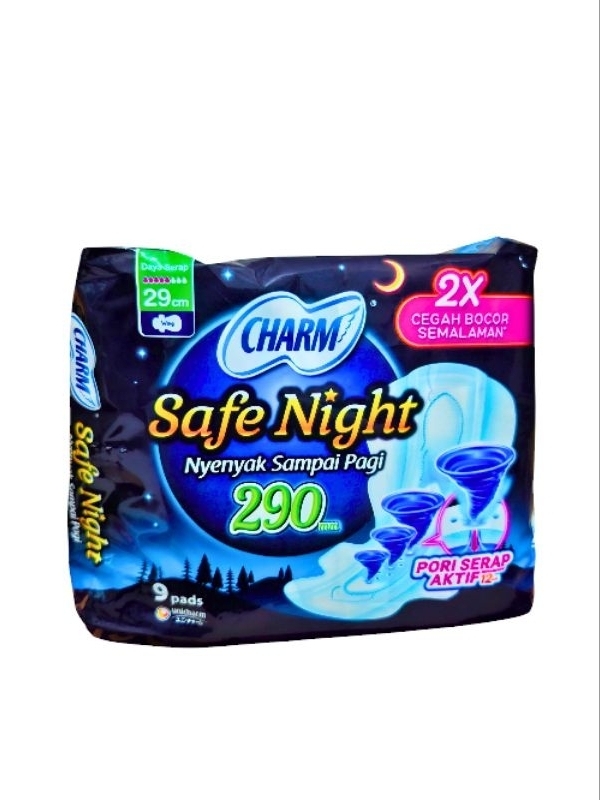 Jual CHARM Safe Night 29 cm 9 pads pembalut wanita wing malam | Shopee ...