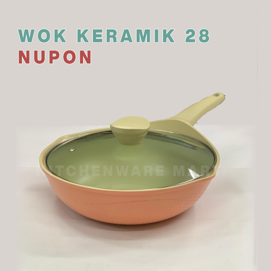 Jual Wok Pan NUPON Granite Anti Lengket 28 cm dan tutup kaca KOMPOR ...