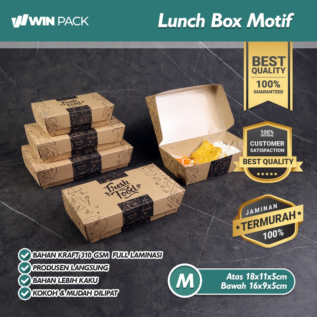 Jual Isi 50 Pcs Paper Lunch Box Laminasi M | Motif | Kraft 310 GSM ...