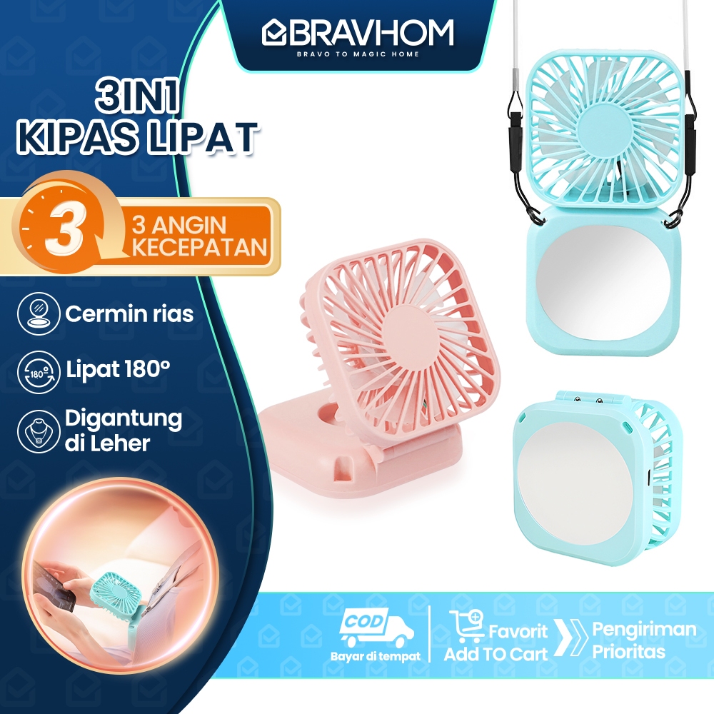 Jual BRAVHOM Kipas Angin Lipat Portable Cermin Rias 3IN1 Leher Meja ...
