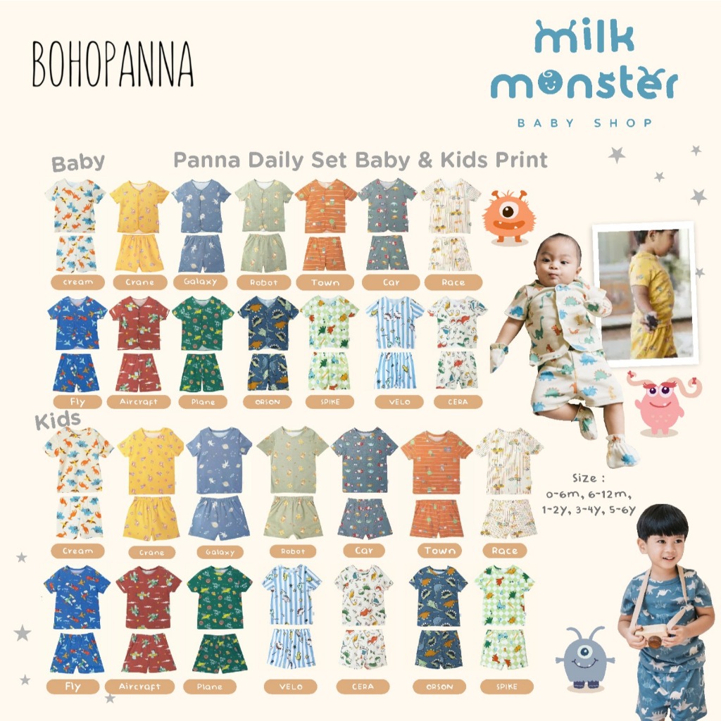 Jual Bohopanna Panna Daily Set Baby & Kids Print / Pakaian Set Anak | Shopee Indonesia