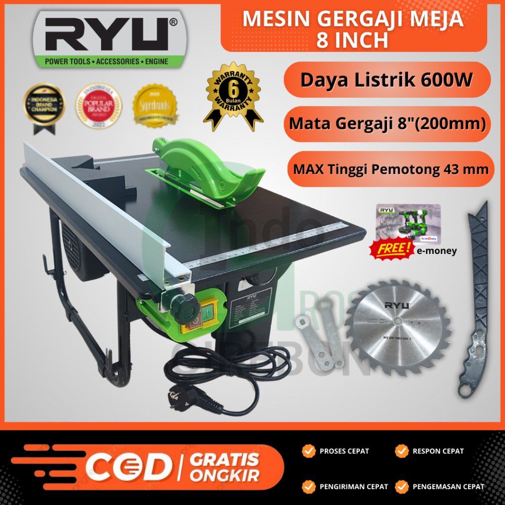Jual Mesin Gergaji Kayu 8 inch Alat Potong Kayu Table Saw RTS 8 RYU ...
