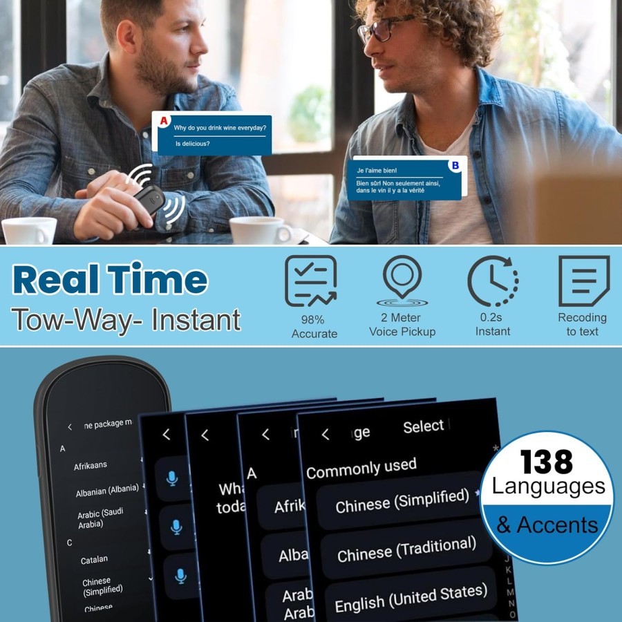 Jual P60 ChatGPT Instant Translator No WiFi Needed, 142 Languages Two Way Real-Time Voice ...