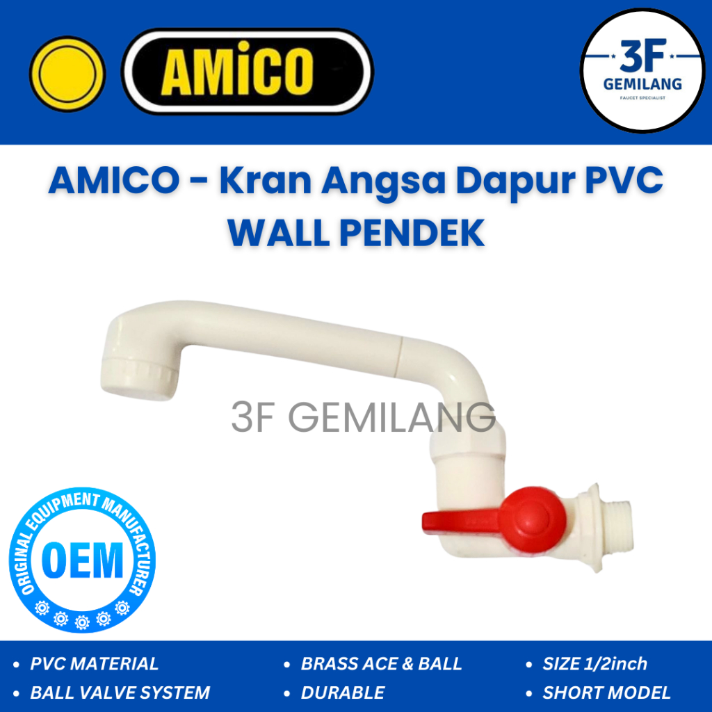 Jual AMICO - Kran Angsa Tembok Dapur PVC - Angsa WALL PENDEK - BOLA ...