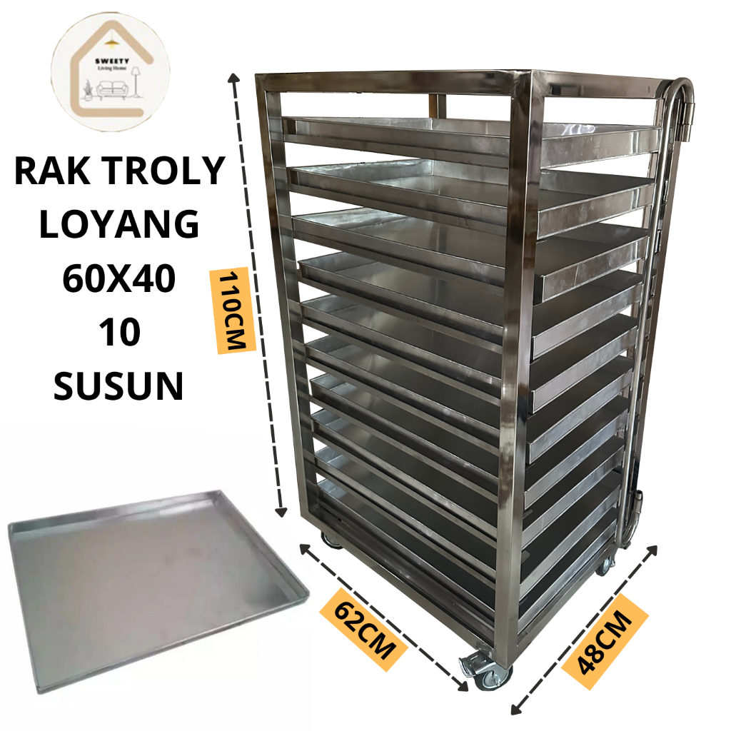 Jual TROLY RAK LOYANG BAKERY UKURAN 60x40 10 SUSUN HIGH QUALITY ...