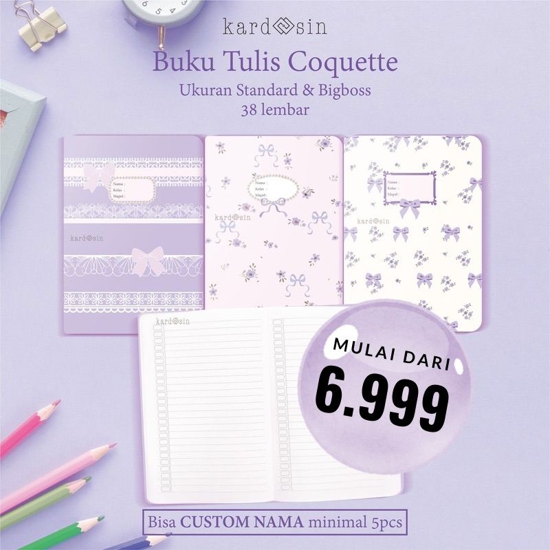 Jual BUKU TULIS PURPLE COQUETTE AESTHETIC ESTETIK KOKET PITA UNGU LOVE ...