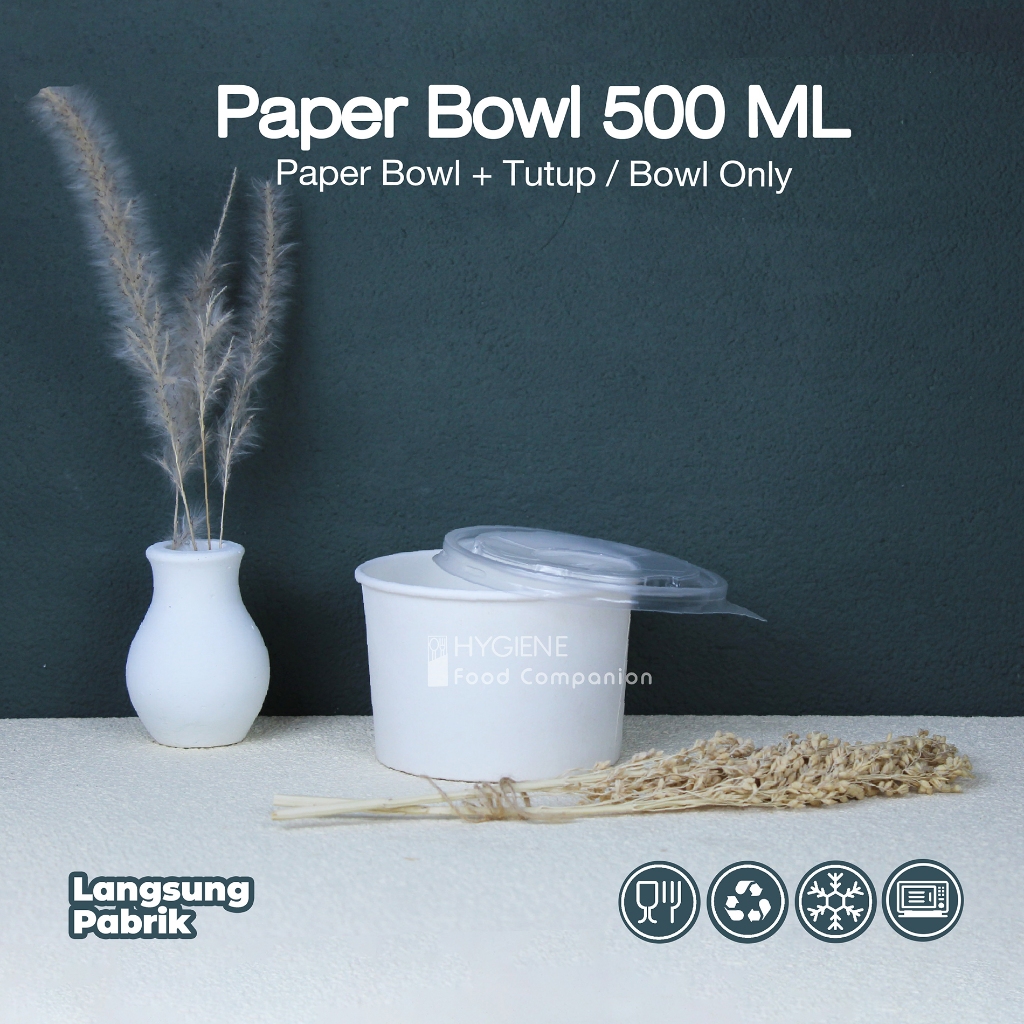 Jual Paper Bowl Putih Polos + Tutup / Rice Bowl Mangkok Kertas 500ml ...