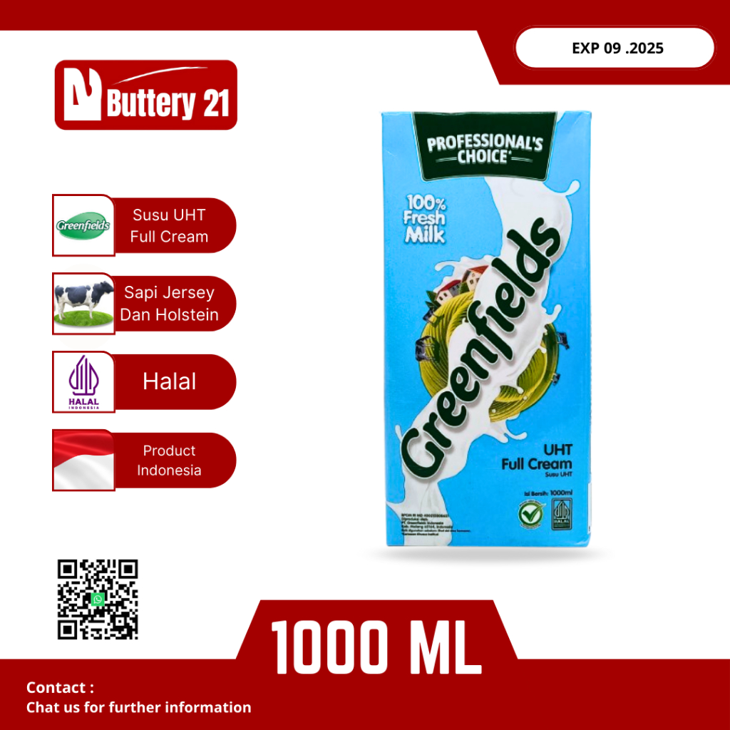 Jual GREENFIEDS UHT 1 LTR/GREENFIELDS SUSU UHT FULL CREAM MILK 1 L/SUSU ...