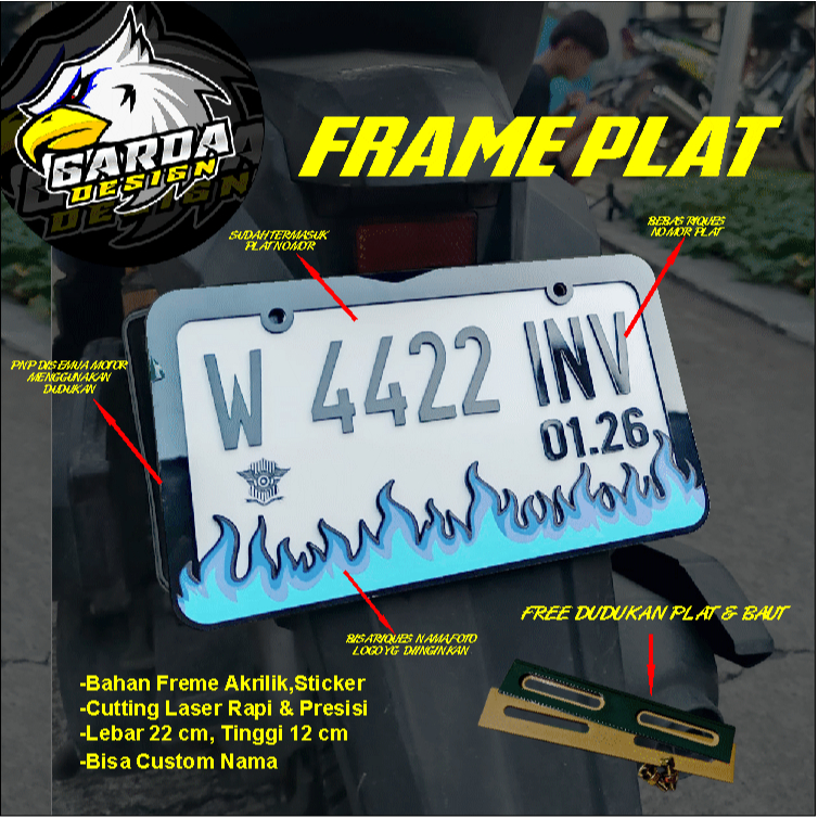 Jual Paling dicari Frame Plat Nomor motor Model JDM Api Viral PNP ...