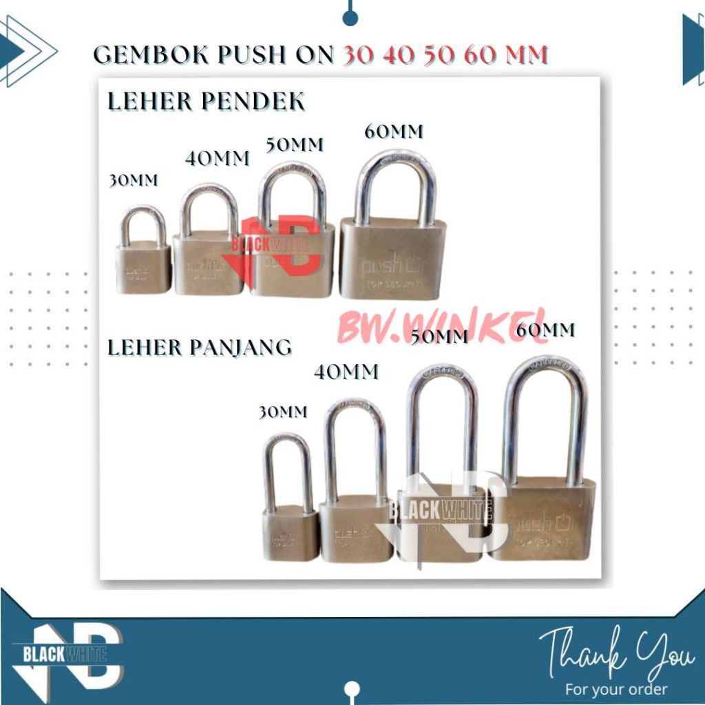 Jual Push On Gembok Stainless Leher Pendek Panjang 30 40 50 60mm ...