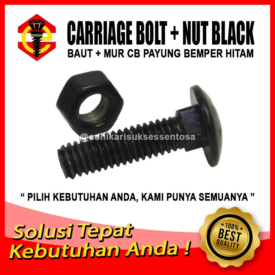 Jual Mur Baut CB M6 / Carriage Bolt 1/4x1 1/4" / Baut Payung Hitam 3 CM | Shopee Indonesia