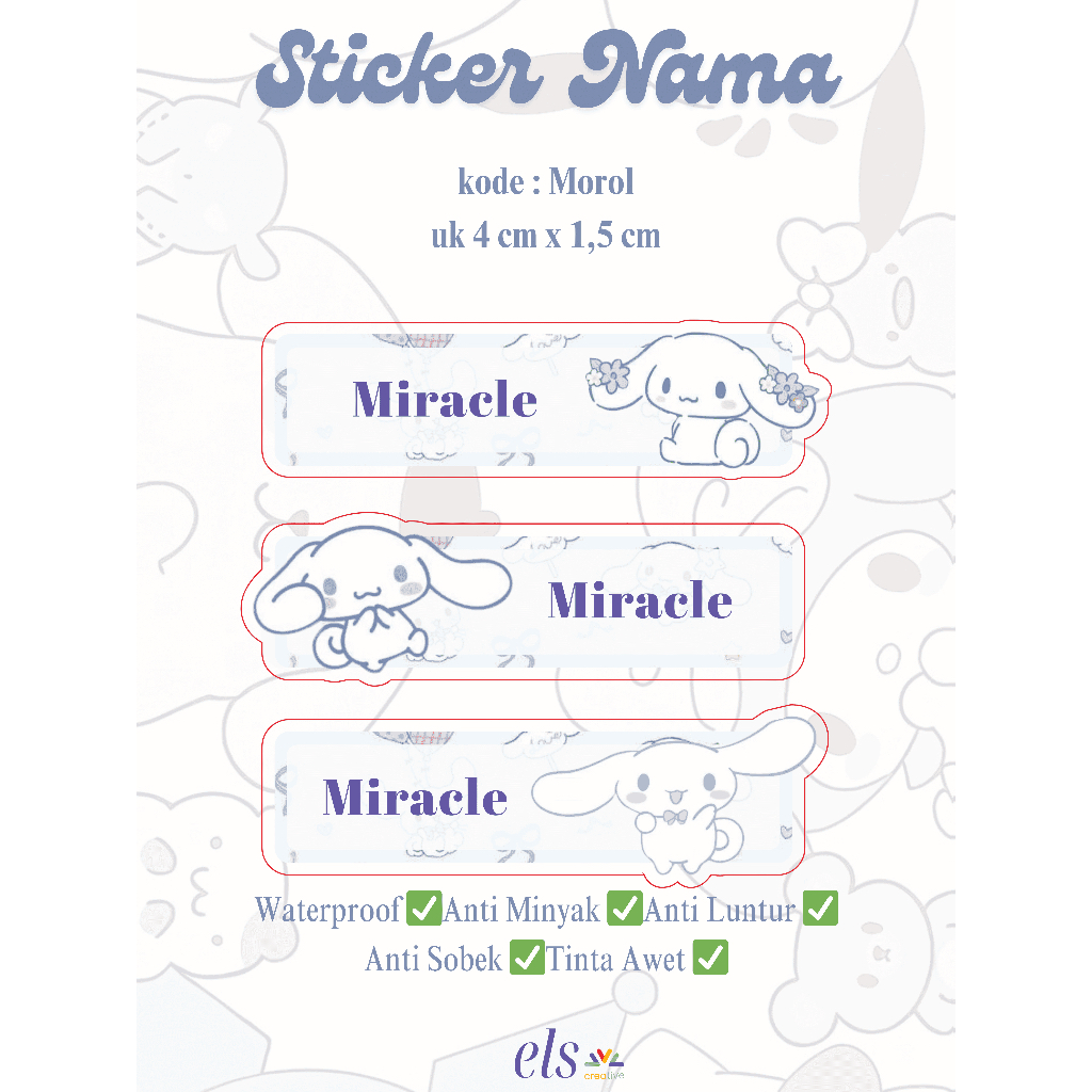 Jual Stiker Label Nama Anak Cinnamoroll Morol Custom Premium Quality ...