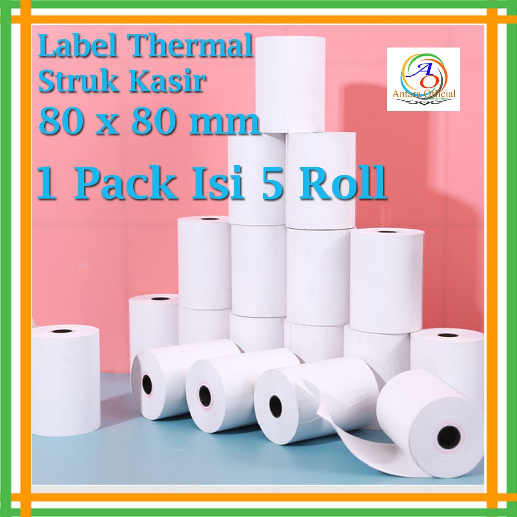 Jual 1 Pack isi 5 Roll Kertas Kasir Thermal 80x80mm Struk Kasir Printer ...