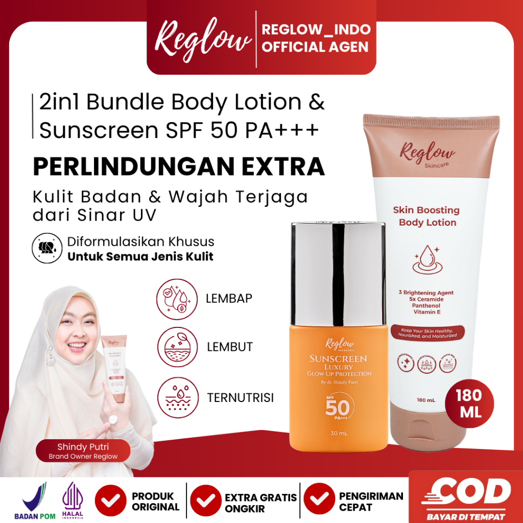 Jual Reglow Spesial Bundle Body Lotion 180ml & Sunscreen Wajah SPF 50 ...