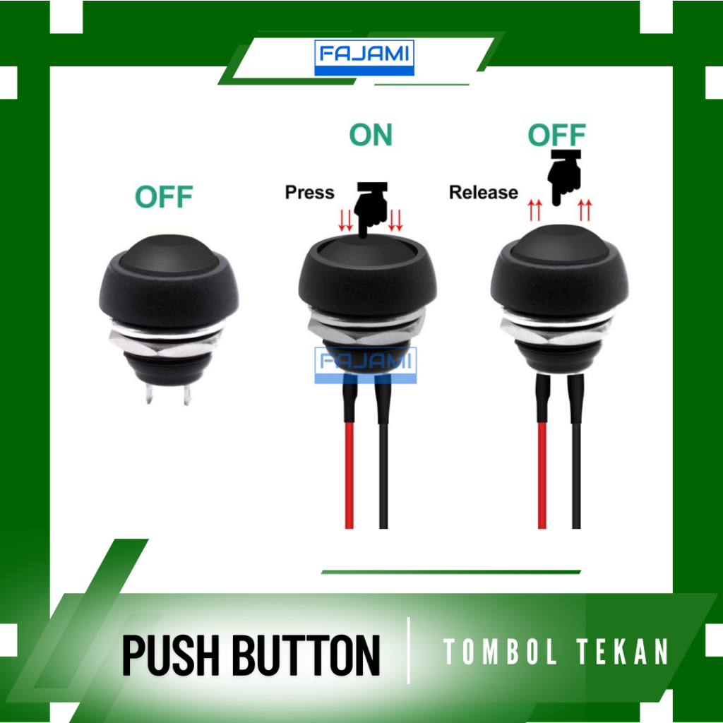 Jual Saklar Tombol Tekan 1/2 ", 12mm Kawat Disolder / Push Button ...