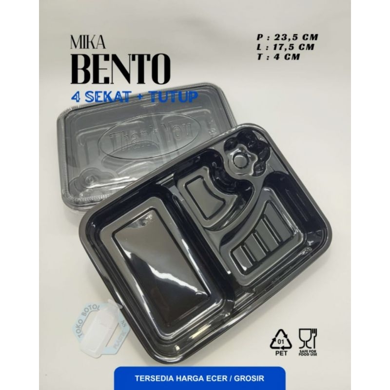 Jual Mika Bento Hitam Sekat 4 1Pack Isi 50Pcs / Tray Bento Sekat / Mika ...