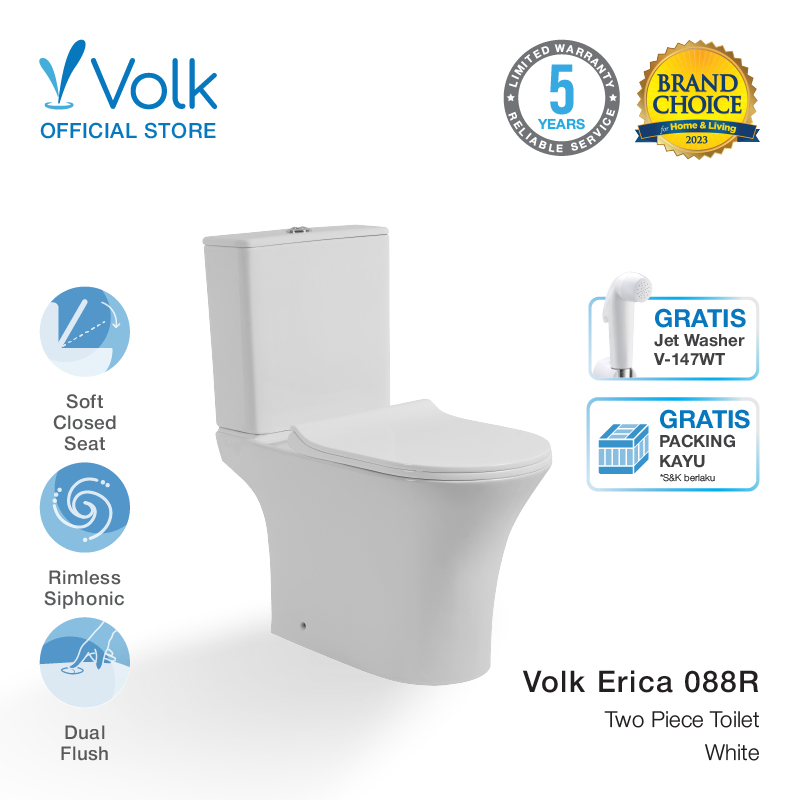 Jual VOLK 088R TWO PIECE TOILET WHITE + Packing kayu + Jet Washer V147 White | Shopee Indonesia