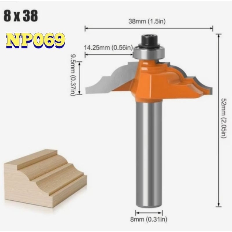 Jual Mata Router Profil Kayu 8x38 Mata Roter Trimmer Panel pintu Cove ...