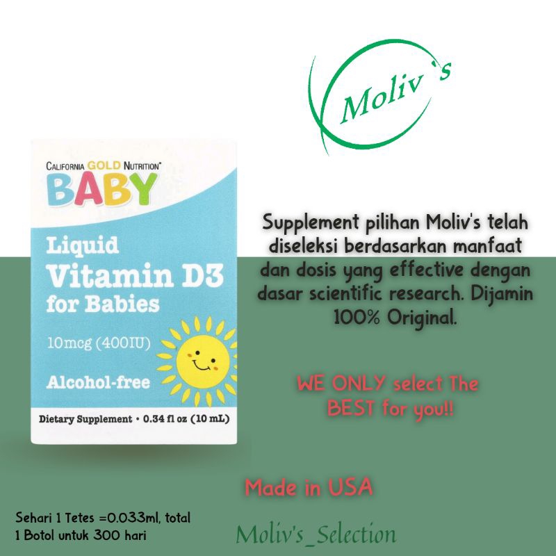 Jual California Gold Nutrition Baby Vitamin D3 Liquid, 10 mcg (400 IU ...