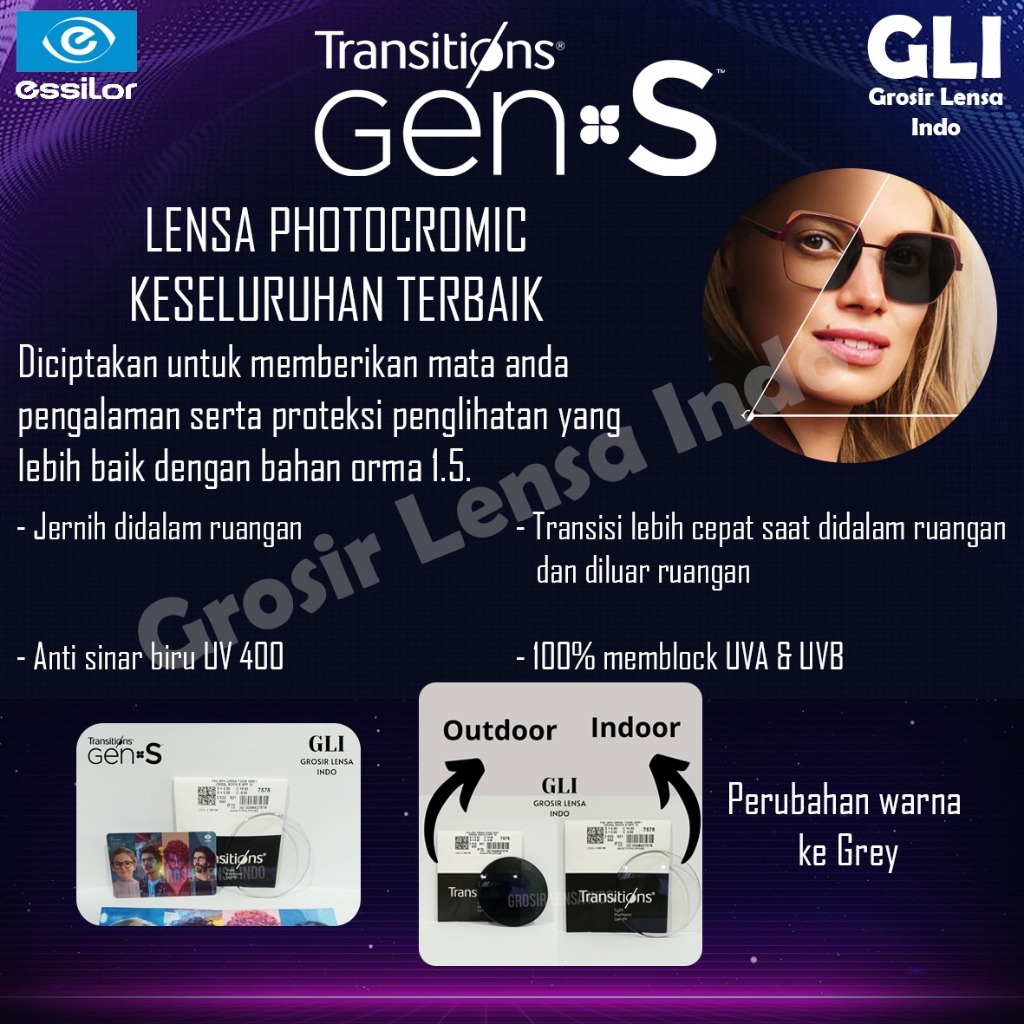Jual Lensa Kacamata Essilor FSV ORMA 1.5 TRANSITION GEN S GREY CRIZAL ...