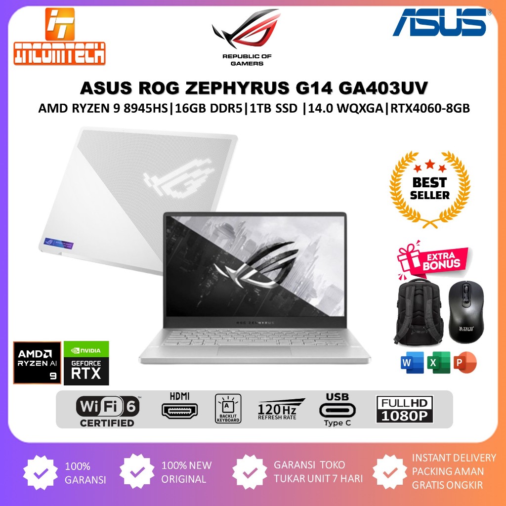 Jual Laptop Gaming Asus Rog Zephyrus G14 GA403UV Amd Ryzen 9 8945HS ...