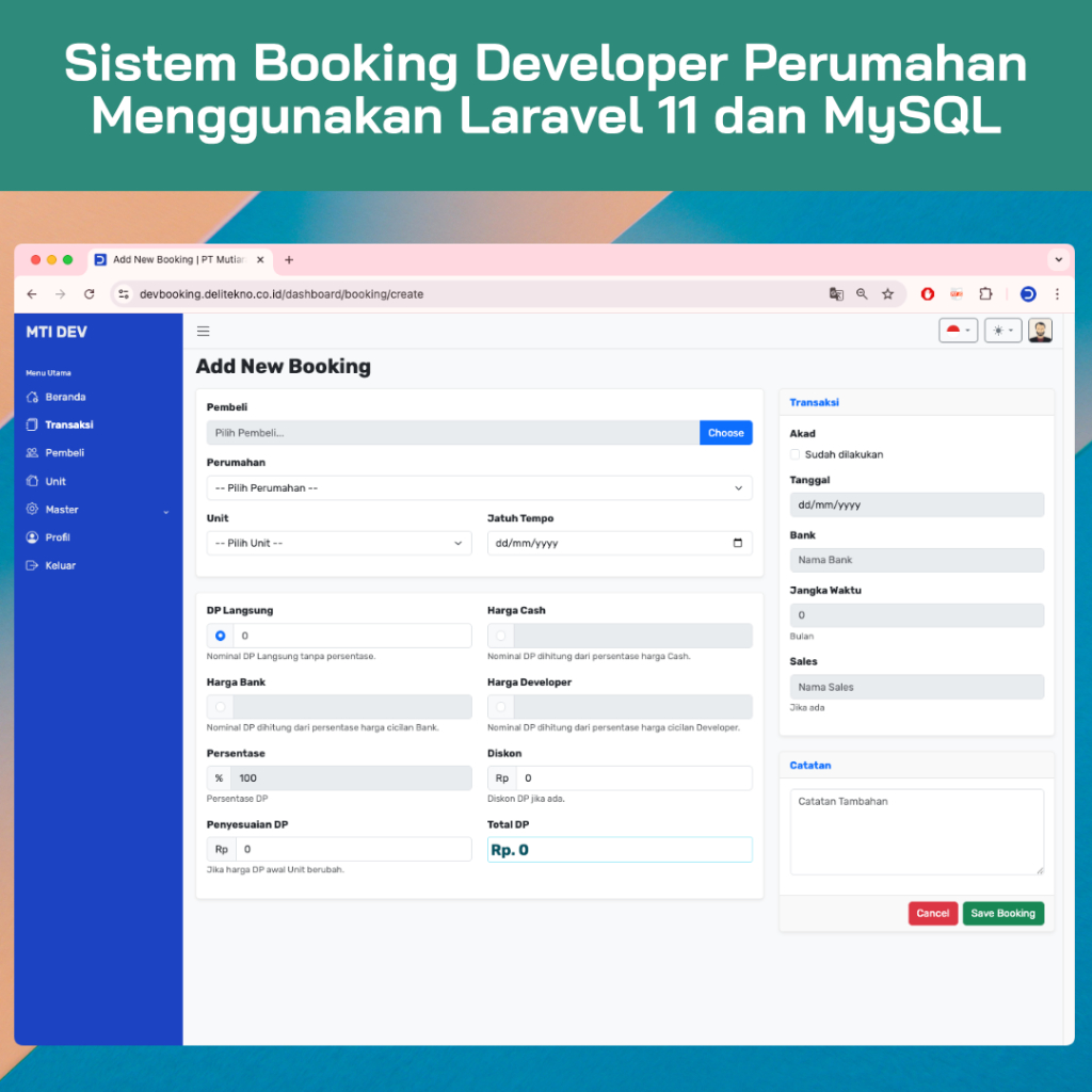 Jual Sistem Booking Developer Perumahan Menggunakan Laravel 11 dan MySQL | Shopee Indonesia