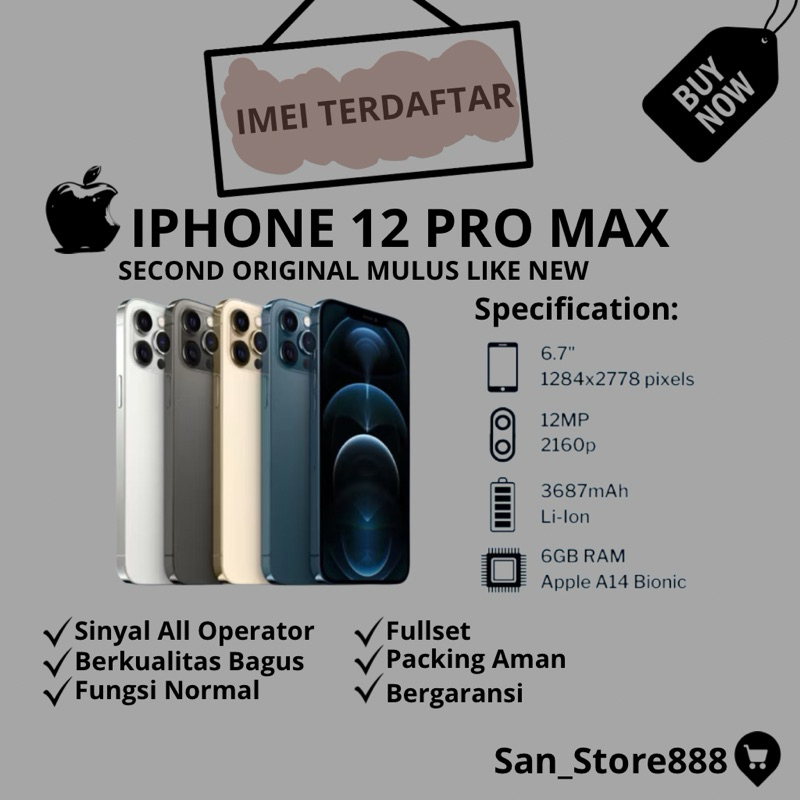 Jual iP12 Pro Max Second inter iMei Terdaftar mulus | Shopee Indonesia